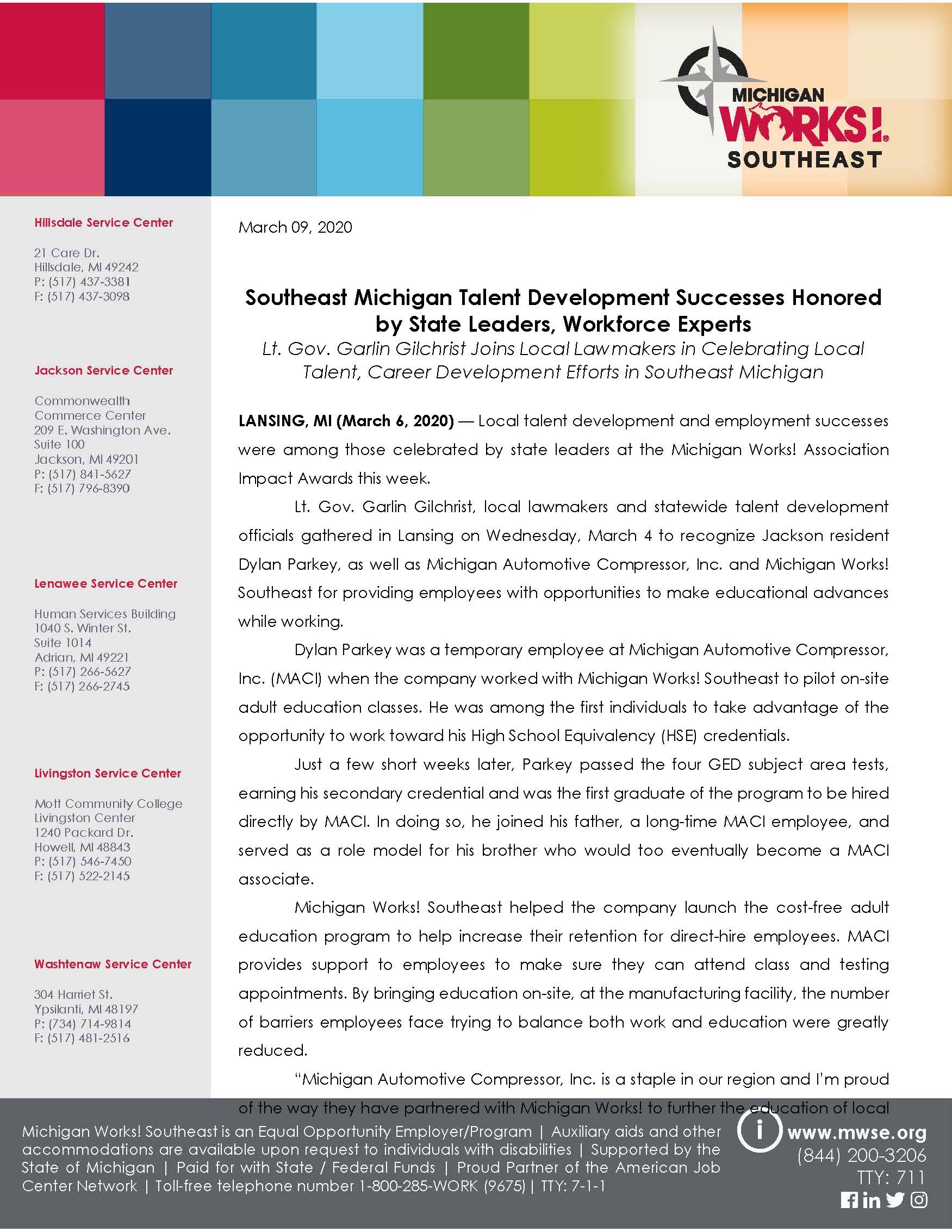 Southeast Michigan Talent Development Successes Honored by State ...